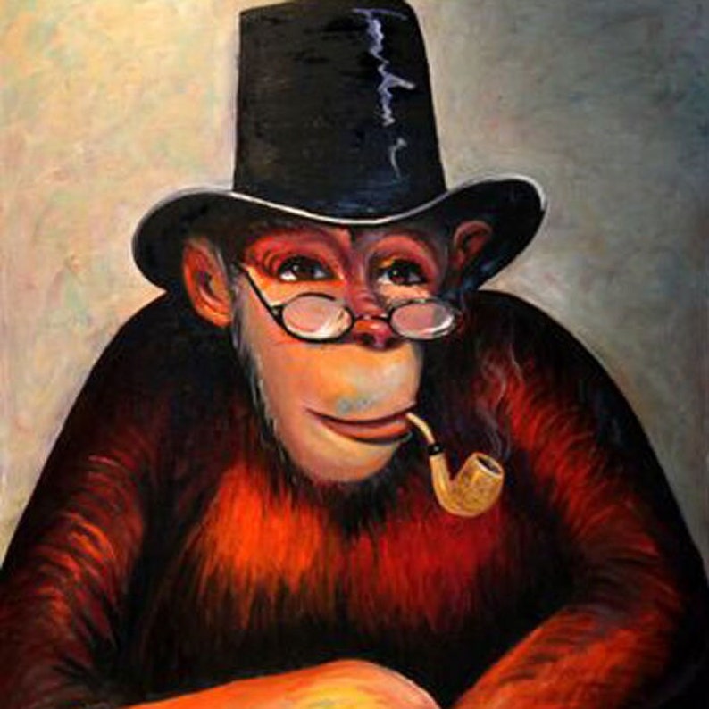 Original Art Print Anthropomorphic Monkey Elegant Monkey Portrait ...