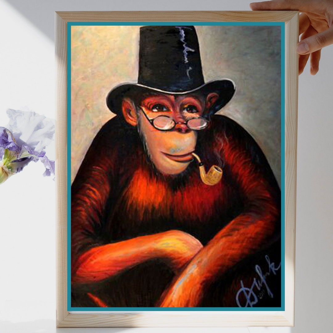 Original Art Print Anthropomorphic Monkey Elegant Monkey Portrait ...