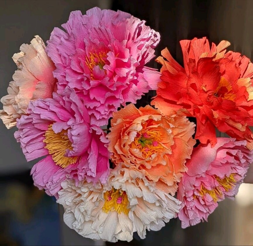 Crepe Paper Flower Peony Peach Pink Handmade Paper First Wedding ...