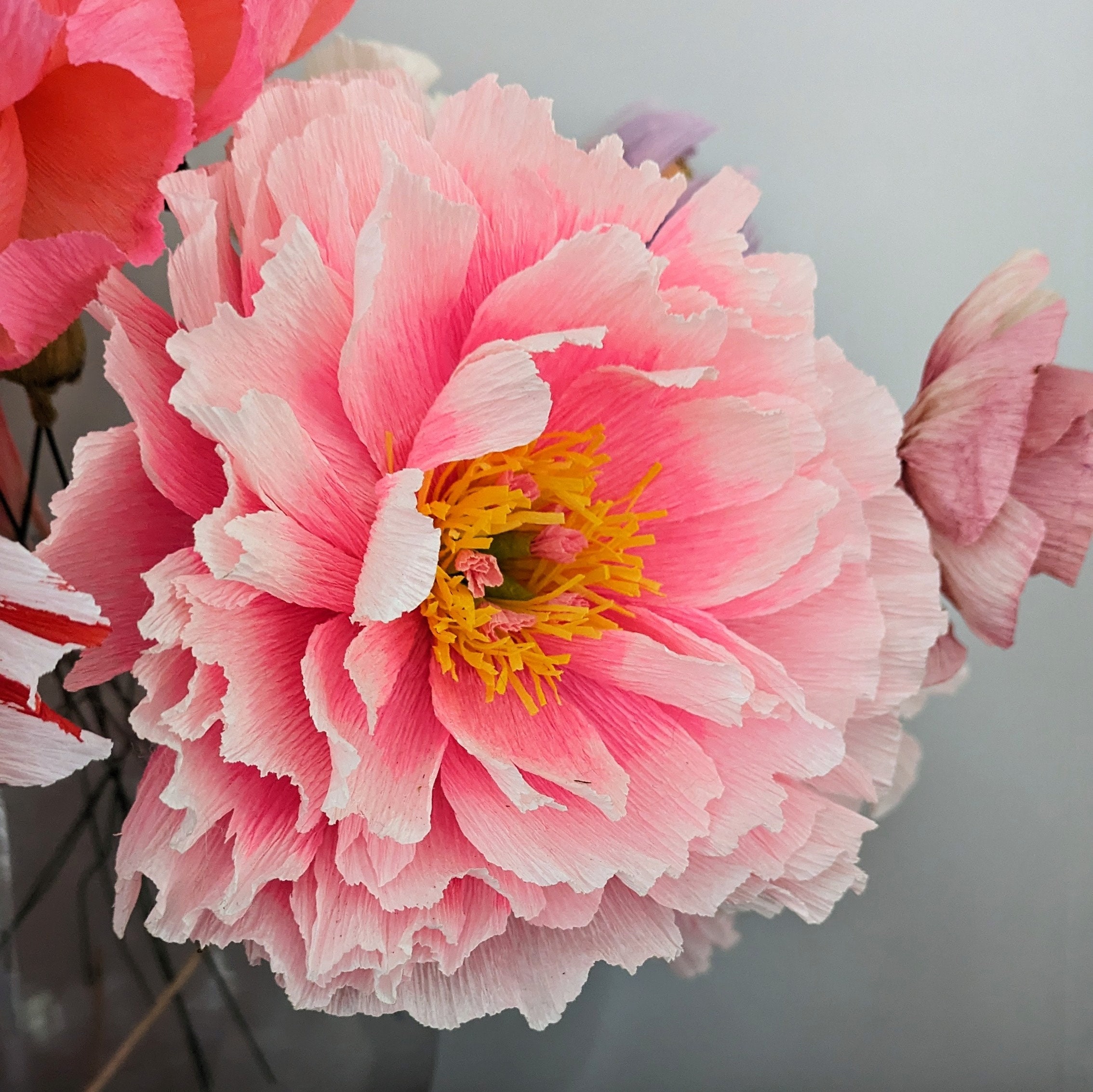 Crepe Paper Flower Peony Peach Pink Handmade Paper First Wedding ...