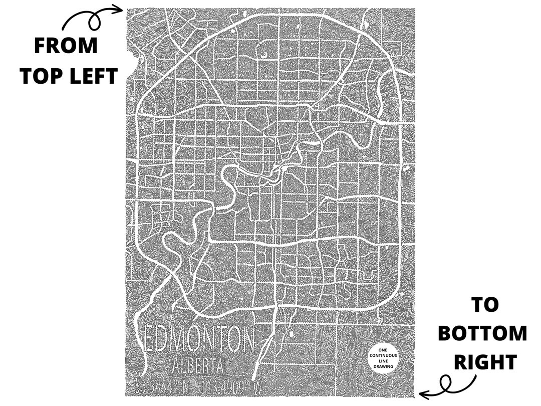 Edmonton One Line Map Print, Edmonton Poster, Edmonton Art, Modern Map ...