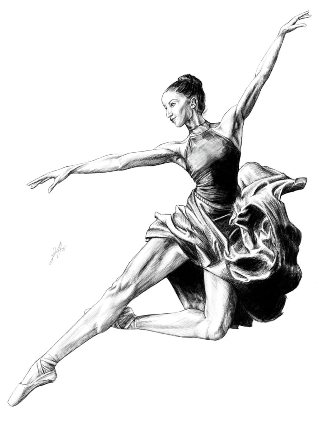 Jeté Ballet Dancer Pencil Drawing Limited Edition Giclée Print by ...
