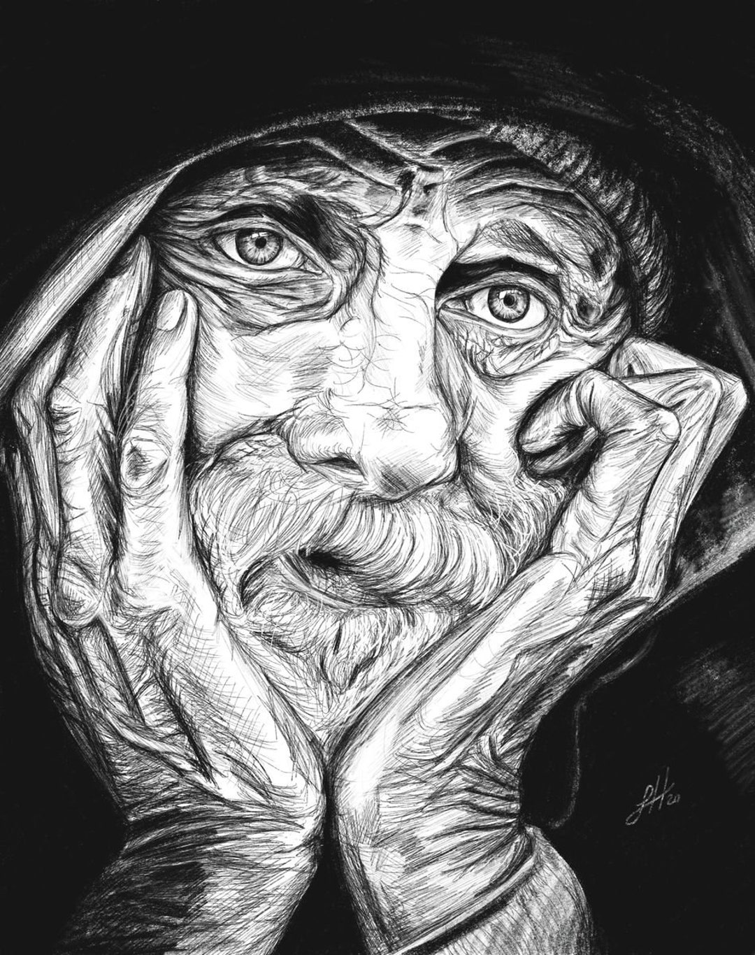 Weary Man Pencil Drawing Limited Edition Giclée Print of Original ...