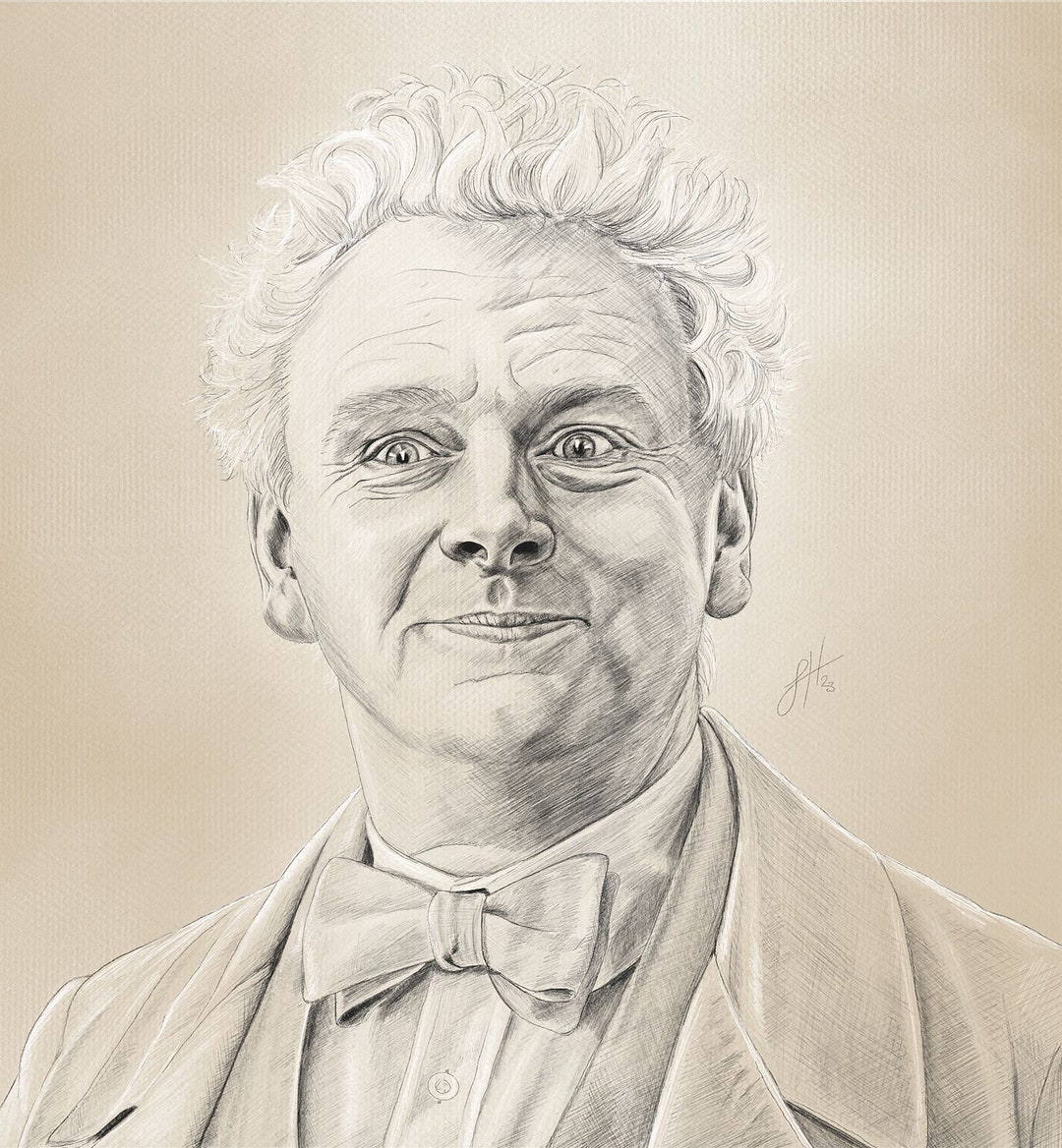 Aziraphale Portrait Drawing in Pencil and Chalk Limited Edition Print ...