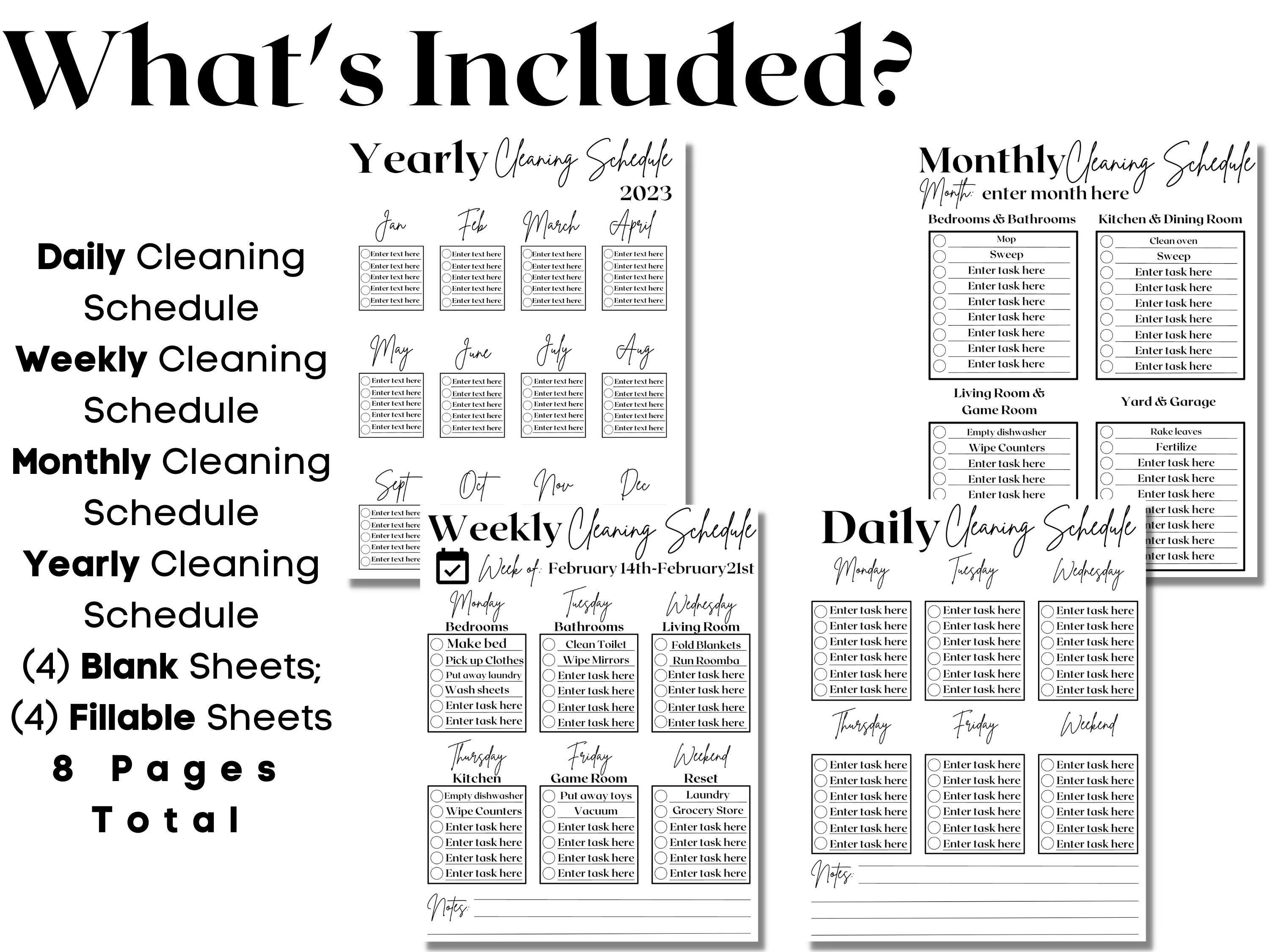 Cleaning Schedule Printable, Digital Cleaning Tracker Schedule ...