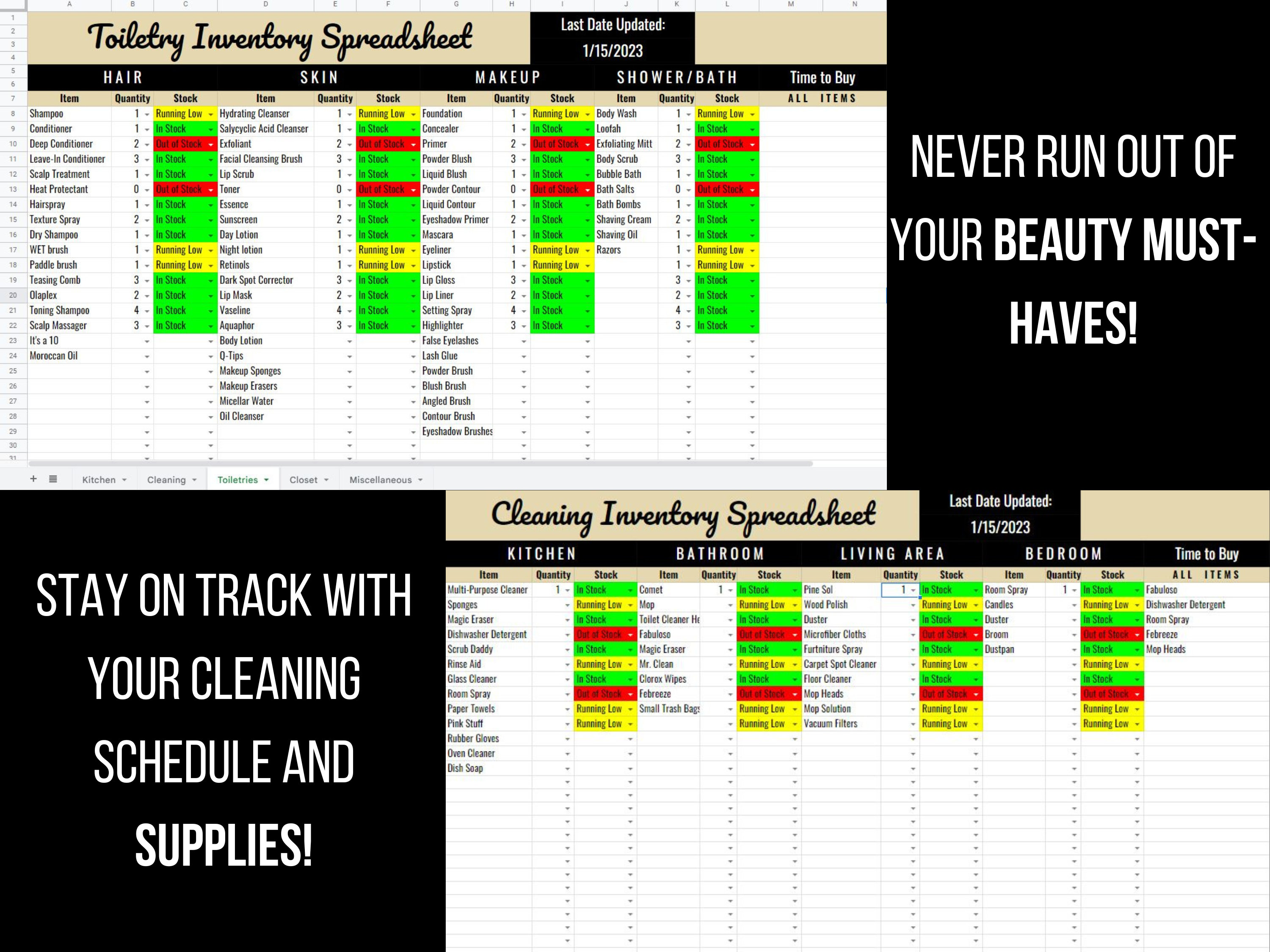 Ultimate Inventory Spreadsheet, Pantry Inventory List, Closet Inventory ...