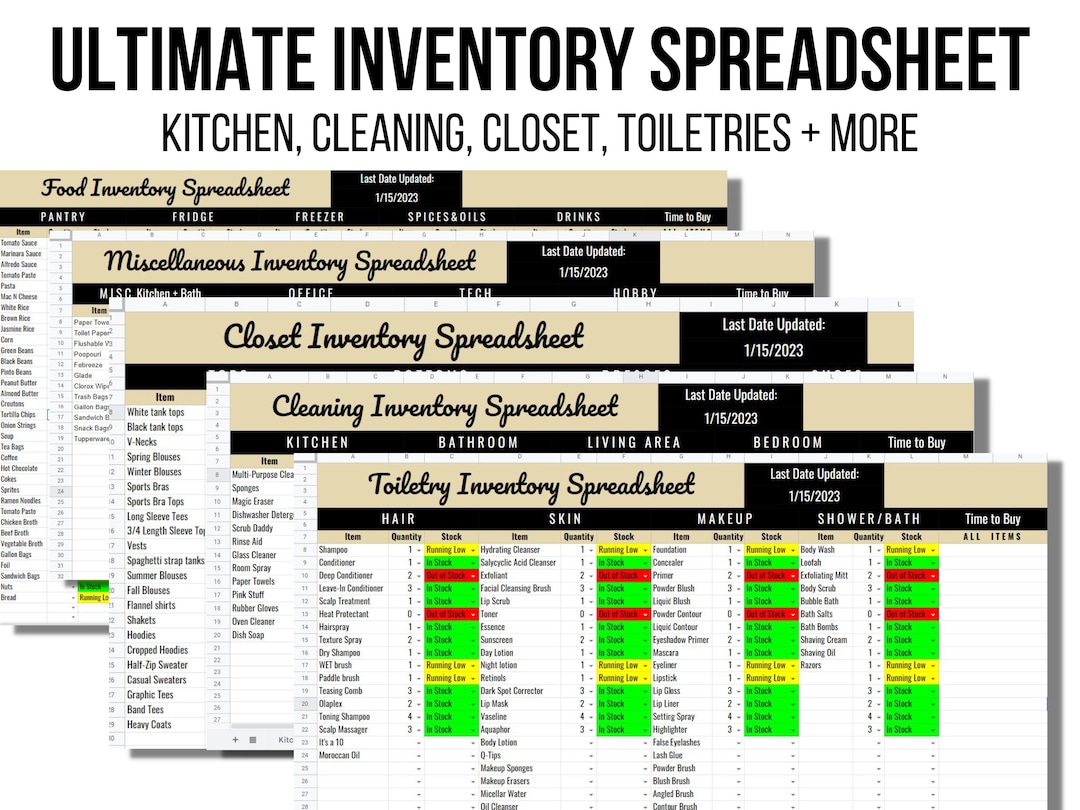 Ultimate Inventory Spreadsheet, Pantry Inventory List, Closet Inventory ...