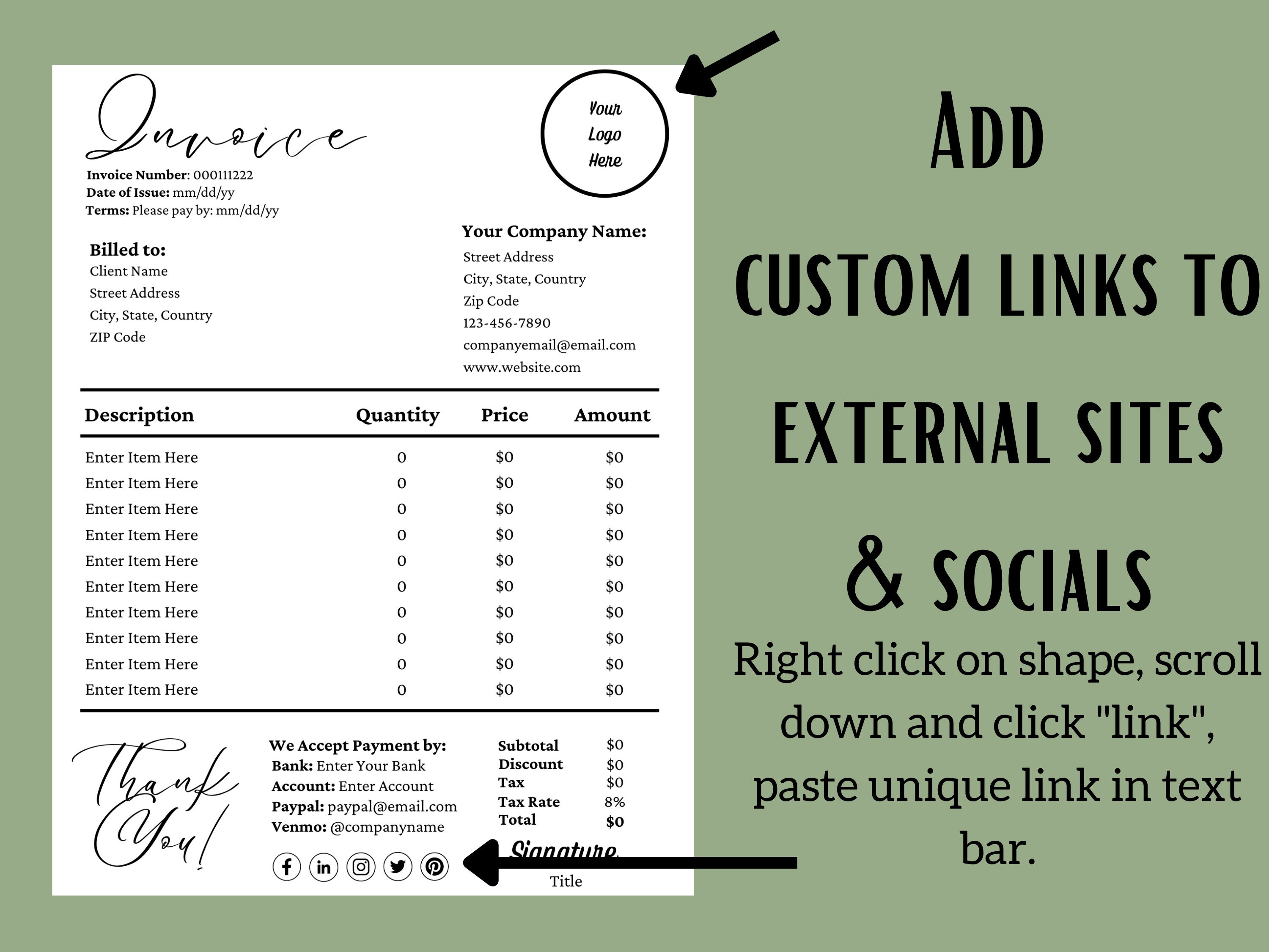 Editable Invoice Template, Custom Invoice With Logo, Printable or ...