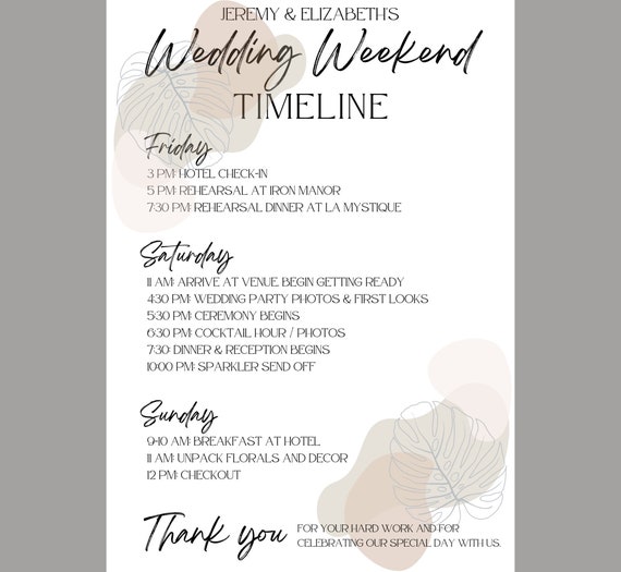 Unique Wedding Weekend Itinerary Wedding Details Cards To Include In