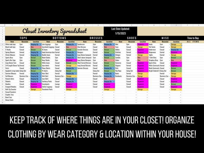 Ultimate Inventory Spreadsheet, Pantry Inventory List, Closet Inventory ...