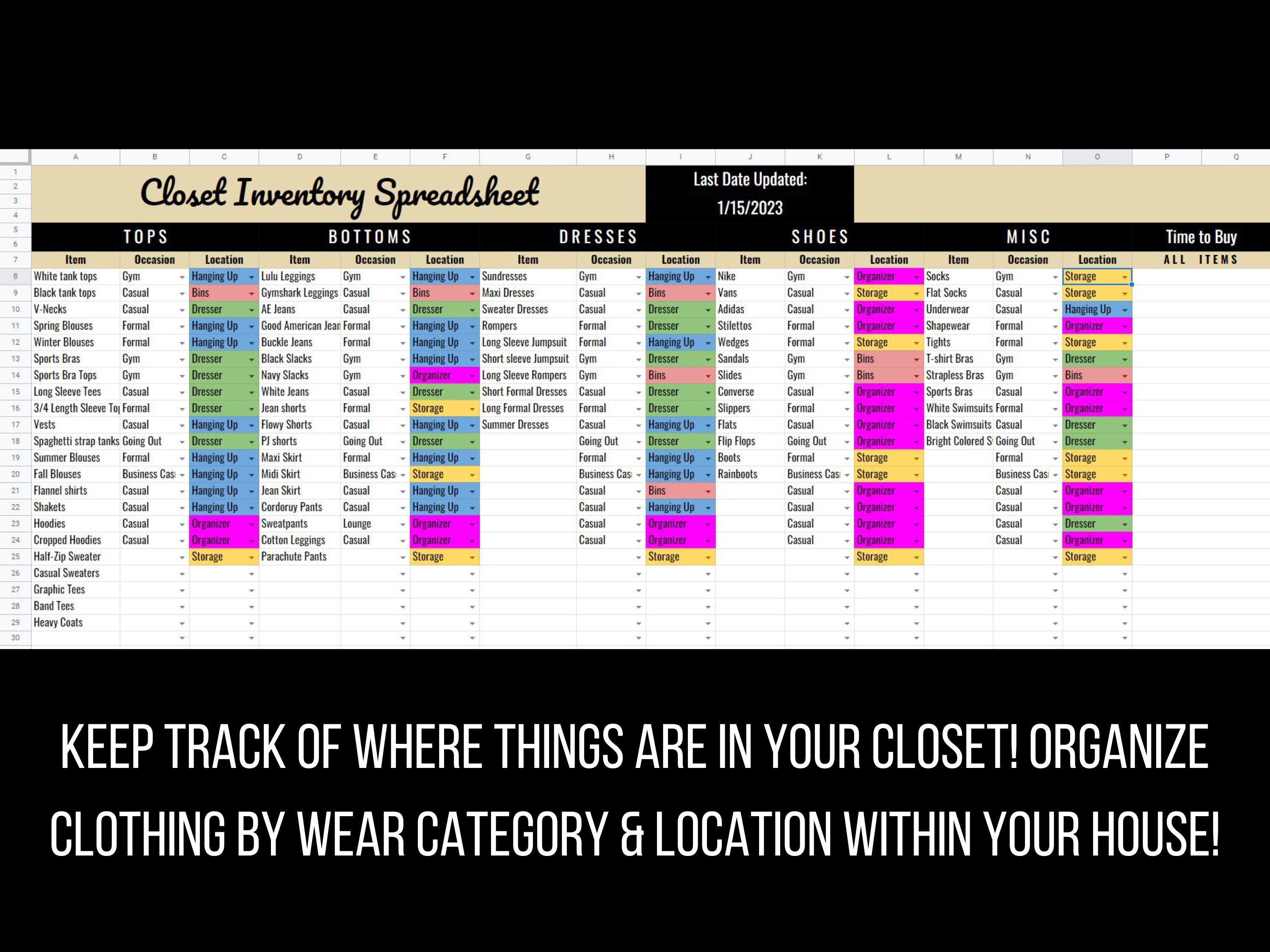 Ultimate Inventory Spreadsheet, Pantry Inventory List, Closet Inventory ...