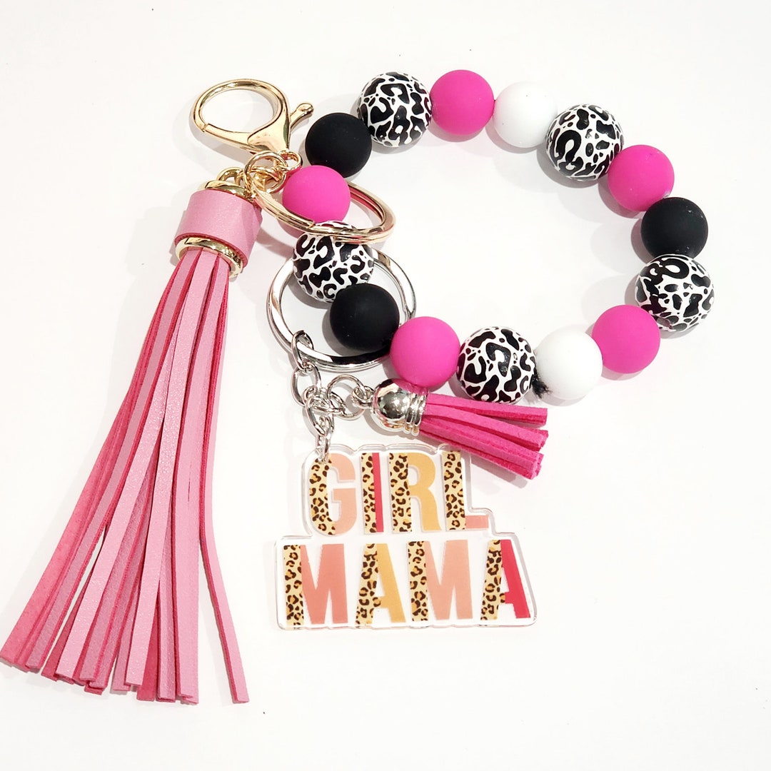 Tassel Beaded Wristlet: Cheetah Print Silicone Keychain, Mama Gift - Etsy