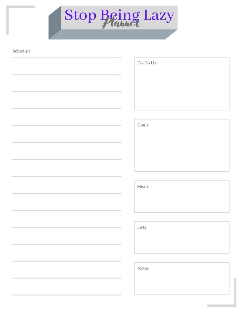Stop Being Lazy Printable Planner, Instant Download, Organizational ...