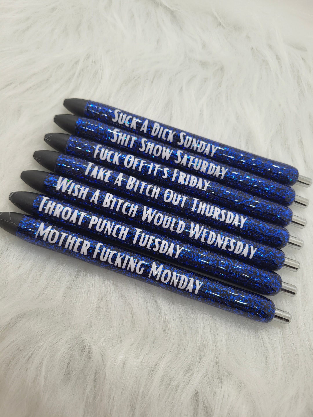 Beautiful Blue Days of the Week Pens, Choice Words, Cuss Words, Set of ...