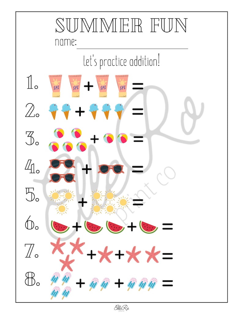 Summer Fun Math Worksheets Addition & Subtraction - Etsy