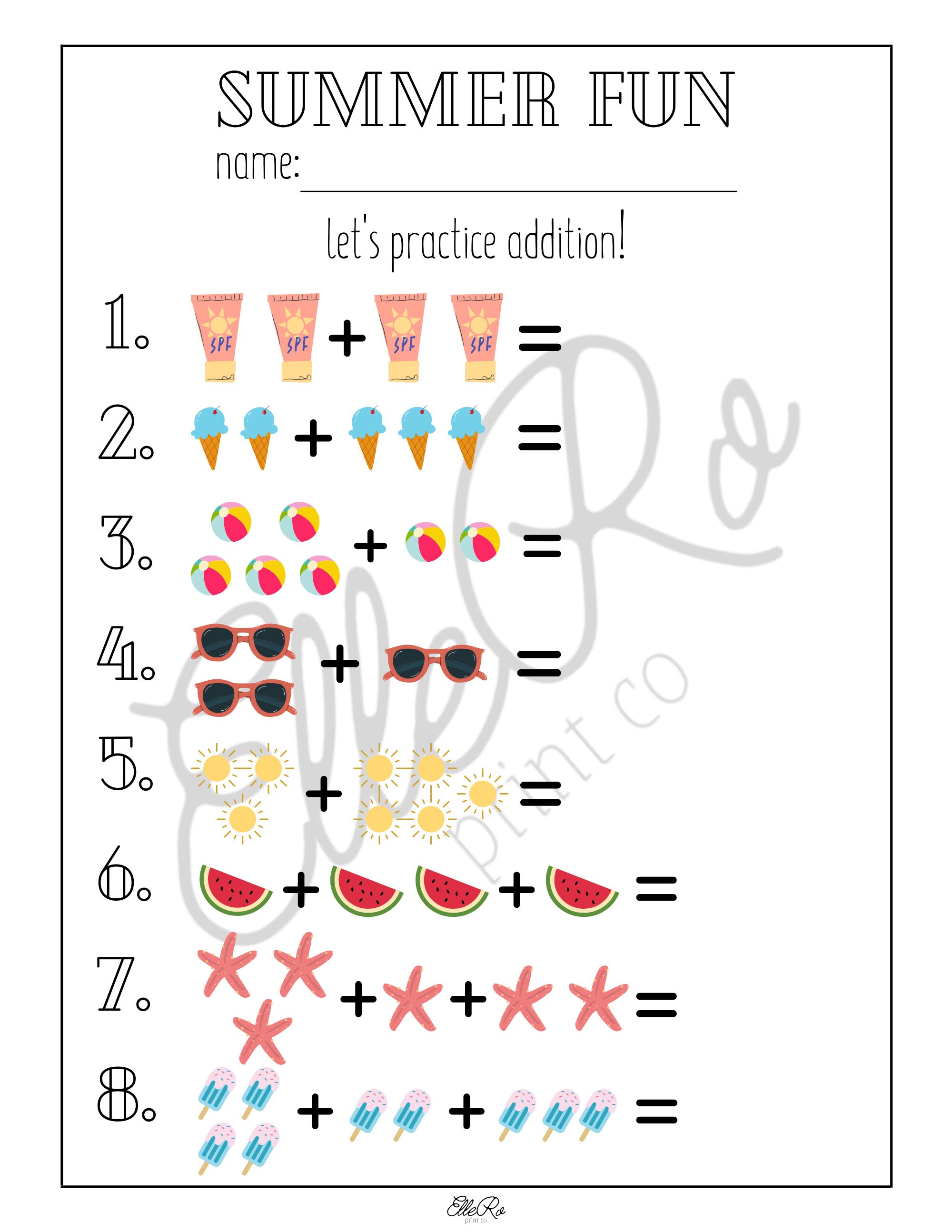 Summer Fun Math Worksheets Addition & Subtraction - Etsy