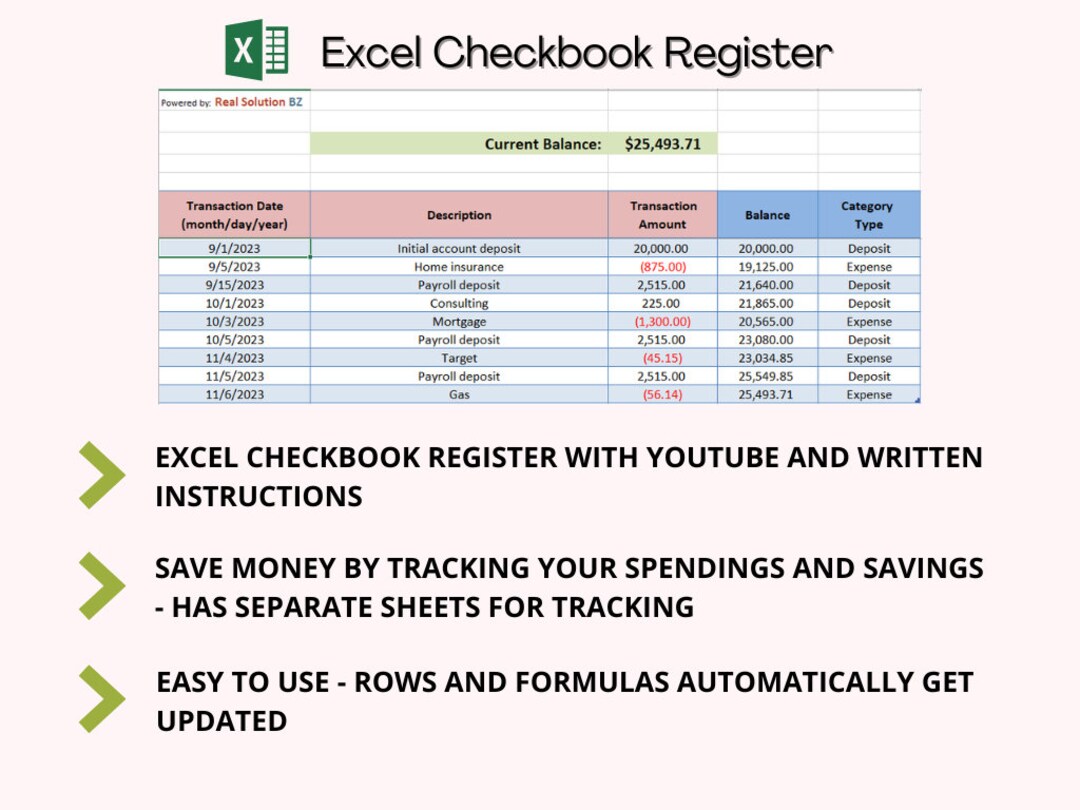 Checkbook Register / Checkbook Tracker / Money Tracker / Expense ...