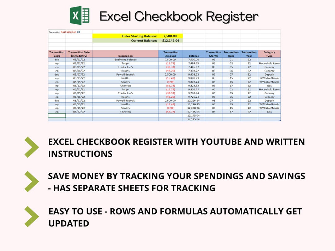 Checkbook Register / Checkbook Tracker / Money Tracker / - Etsy