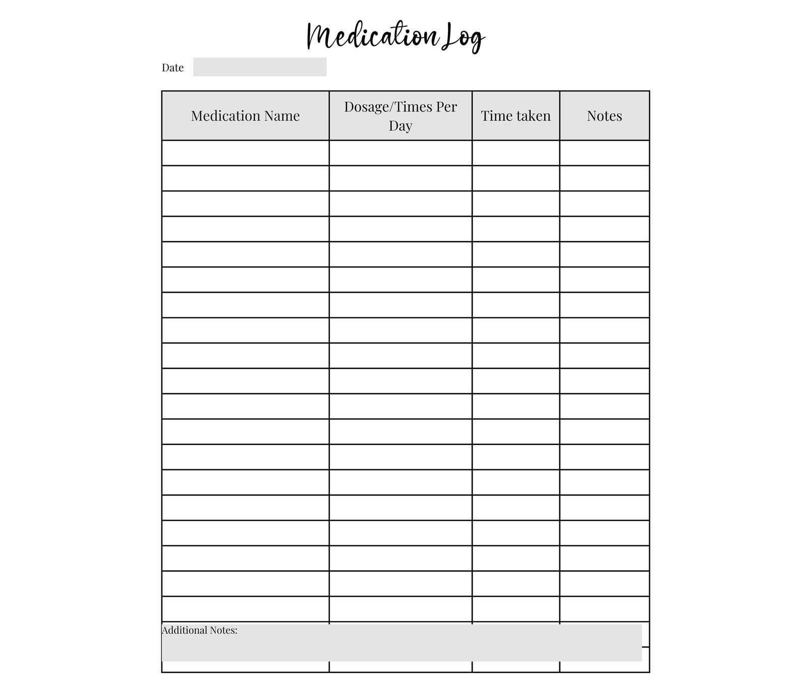 Printable Medication Log, Ready to Print Medication Log Chart, Post ...
