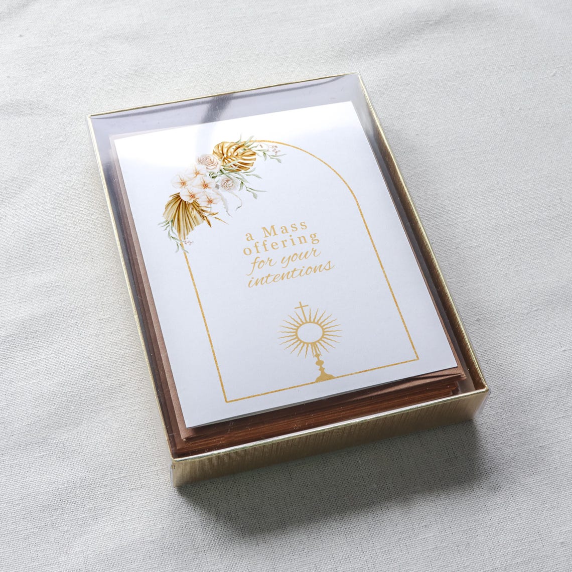 Gold Catholic Mass Intention Card With Monstrance Eucharist and Florals ...