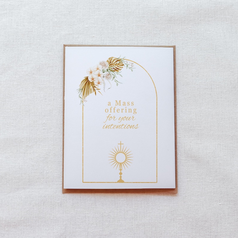 Gold Catholic Mass Intention Card With Monstrance Eucharist and Florals ...