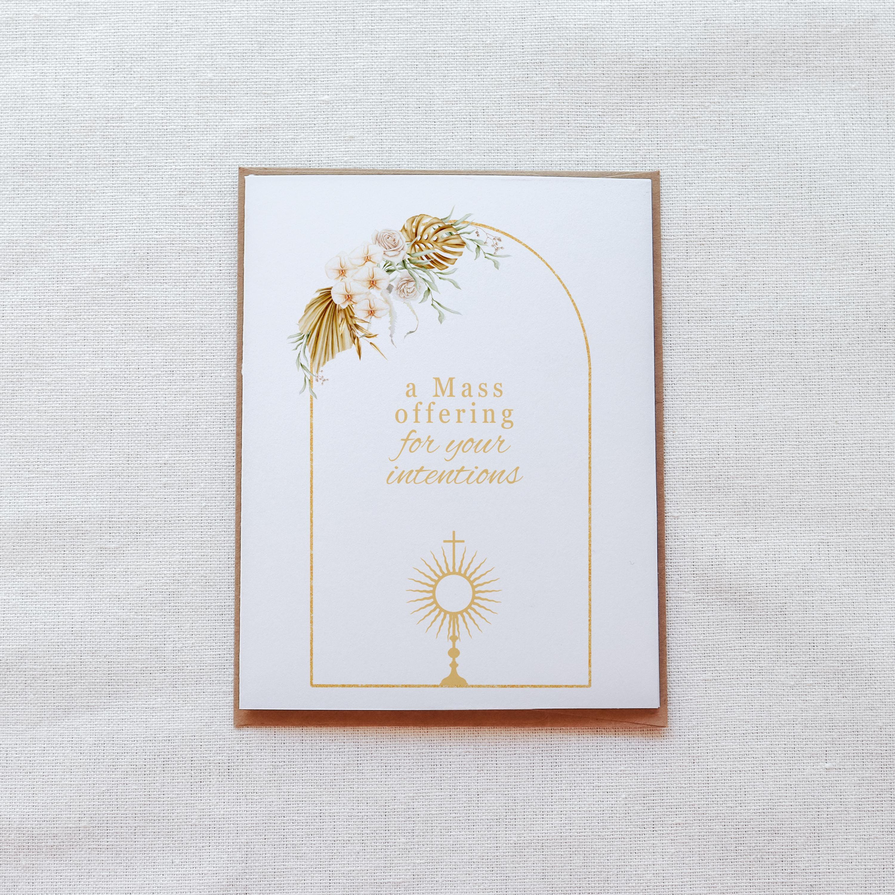 Gold Catholic Mass Intention Card With Monstrance Eucharist and Florals ...