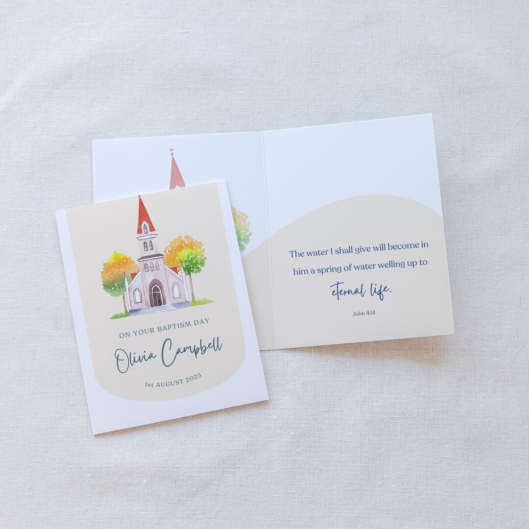 Custom Baptism Card, Watercolor Autumn Church, Customizable Baptism ...