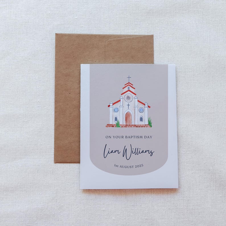 Custom Watercolor Church Baptism Card, Catholic Greeting Card - Etsy