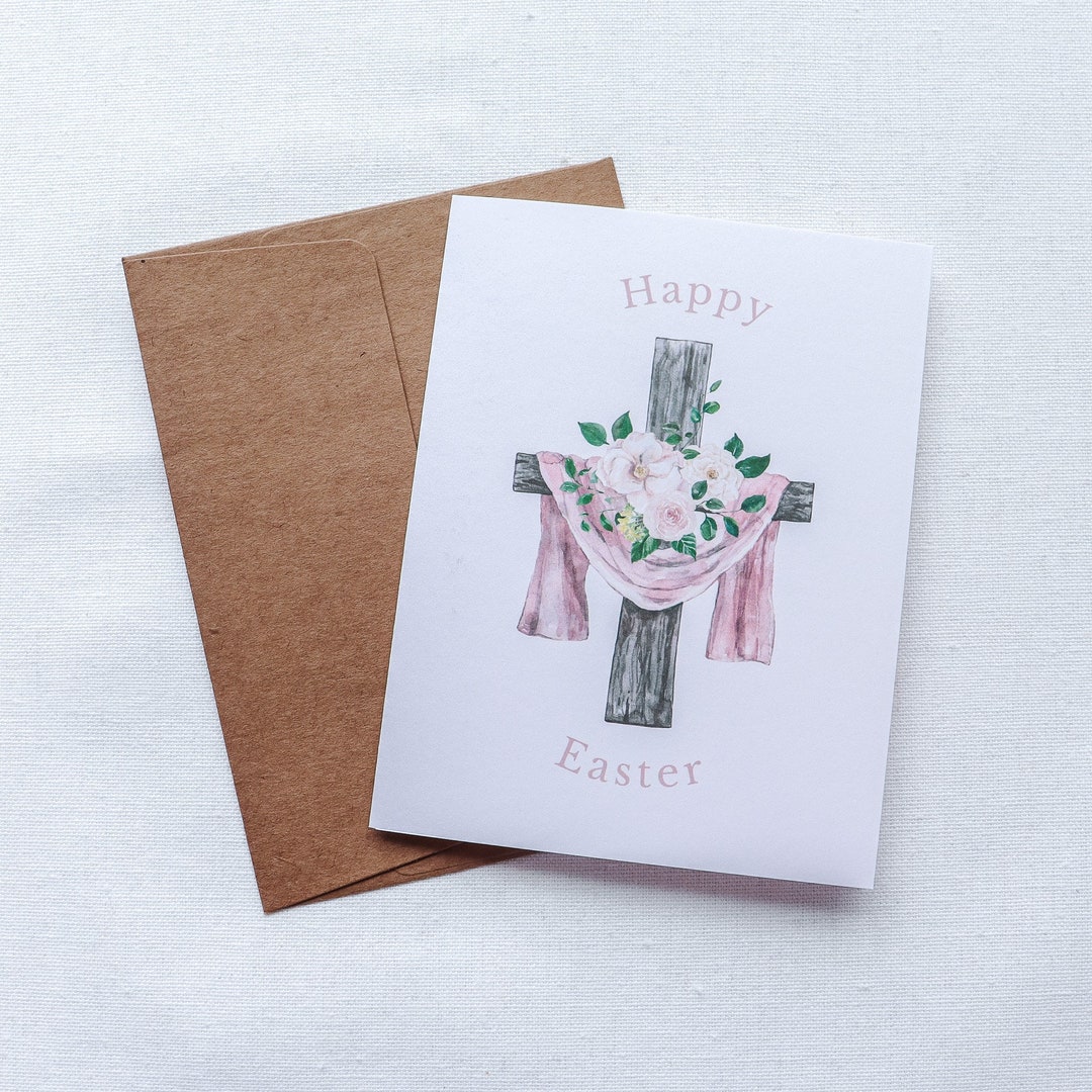 Happy Easter Card, He is Risen Greeting Card With Flower Covered Pink ...