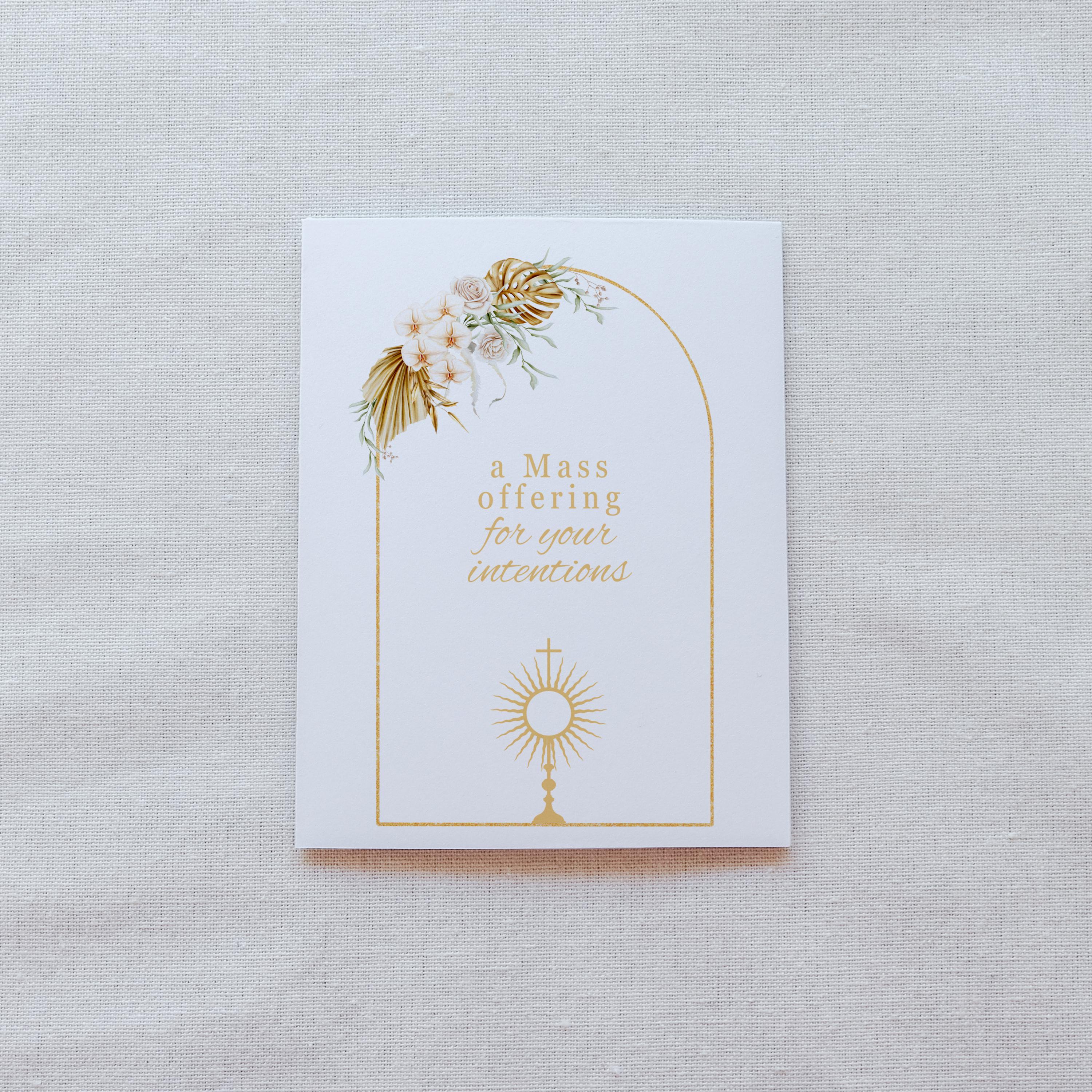 Gold Catholic Mass Intention Card With Monstrance Eucharist and Florals ...