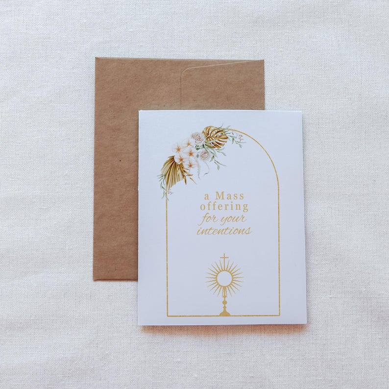 Gold Catholic Mass Intention Card With Monstrance Eucharist and Florals ...
