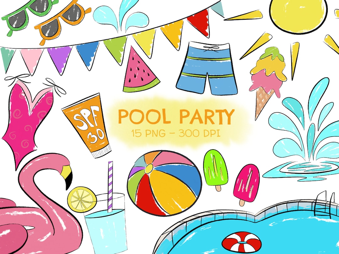 Pool Party Bundle Clip Art PNG || Summer Beach Ball Swim Sun Sunglasses ...