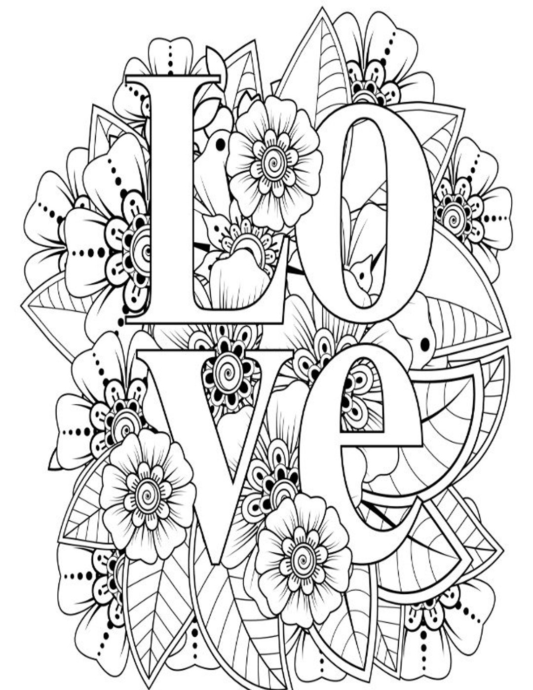 Love and Flowers Coloring Page Spring Summer Adult Kid Friendly Rainy ...