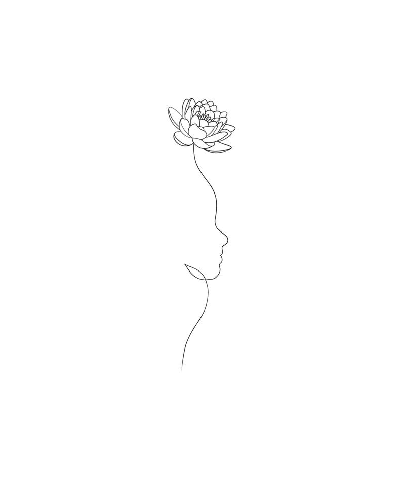 Custom Birth Flower Silhouette Portrait/ Minimalist Line Art Face ...