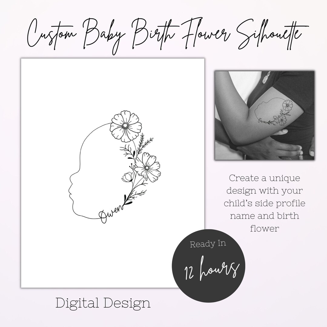 Custom Baby Side Profile Tattoo | Birth Flower Bouquet | Minimalist ...