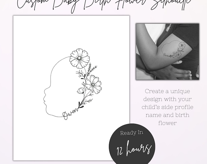 Minimalist Custom Birth Flower Baby Side Profile Silhouette Embroidery ...