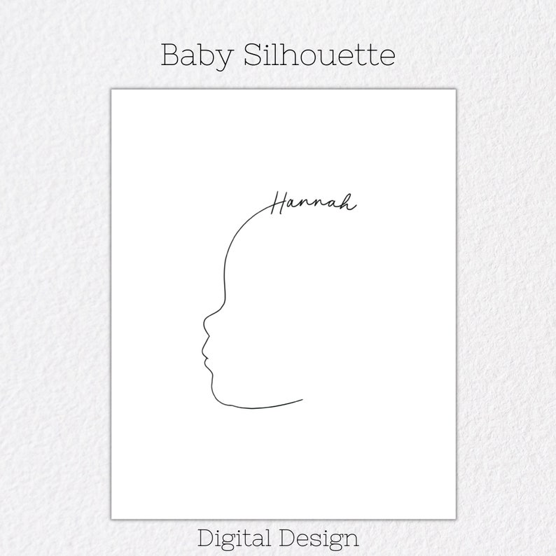 Custom Minimal Baby Side Profile Silhouette Birth Flower/name Fine Line ...