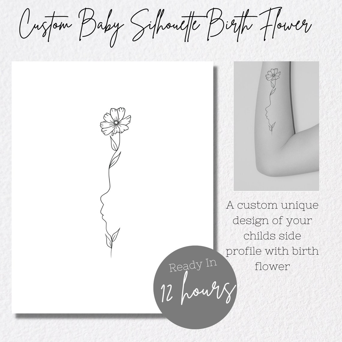 Minimalist Baby Side Profile Birth Flower Floral Silhouette Fineline ...