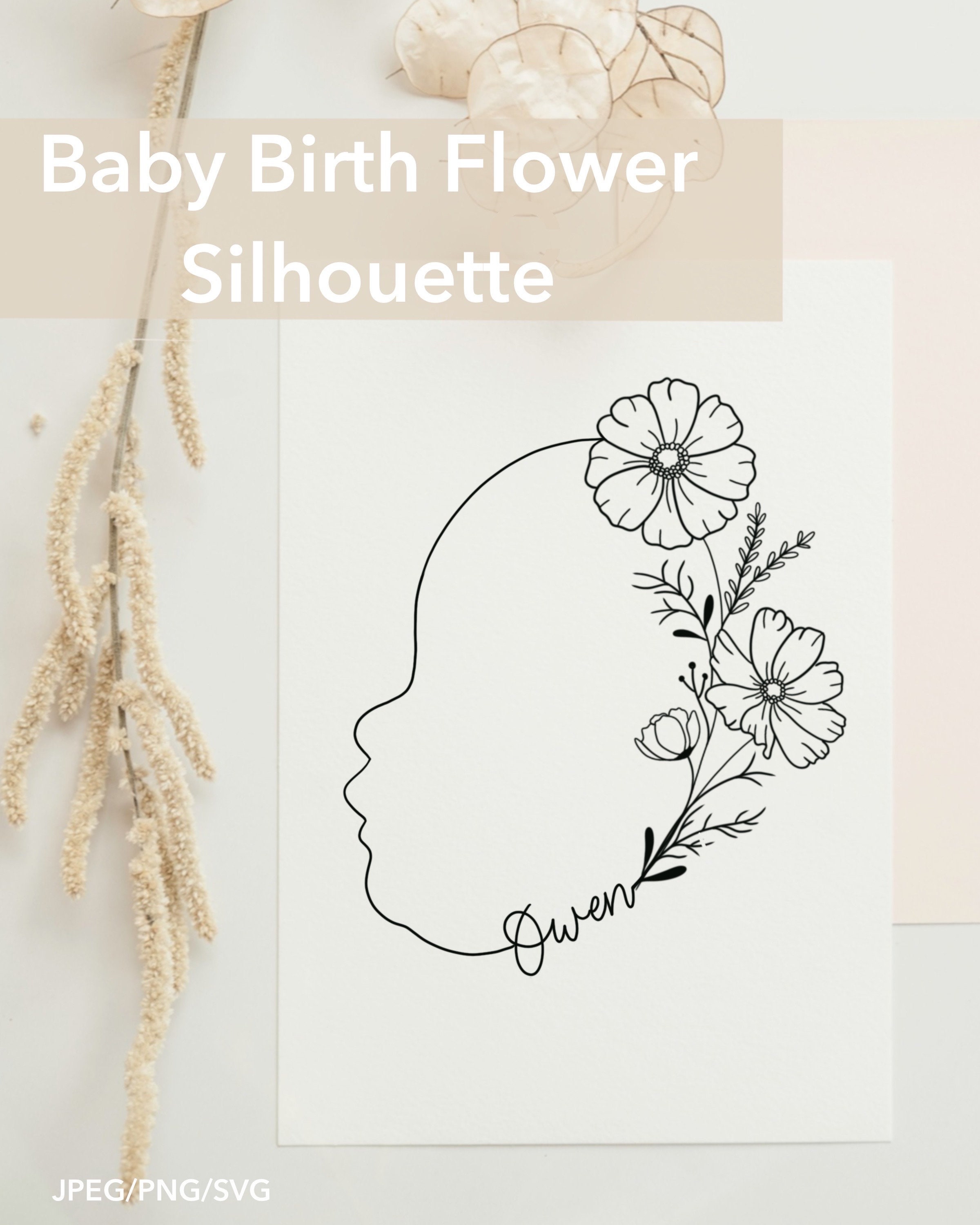 Minimal Custom Baby Side Profile With Added Birth Flowers Design Tattoo ...