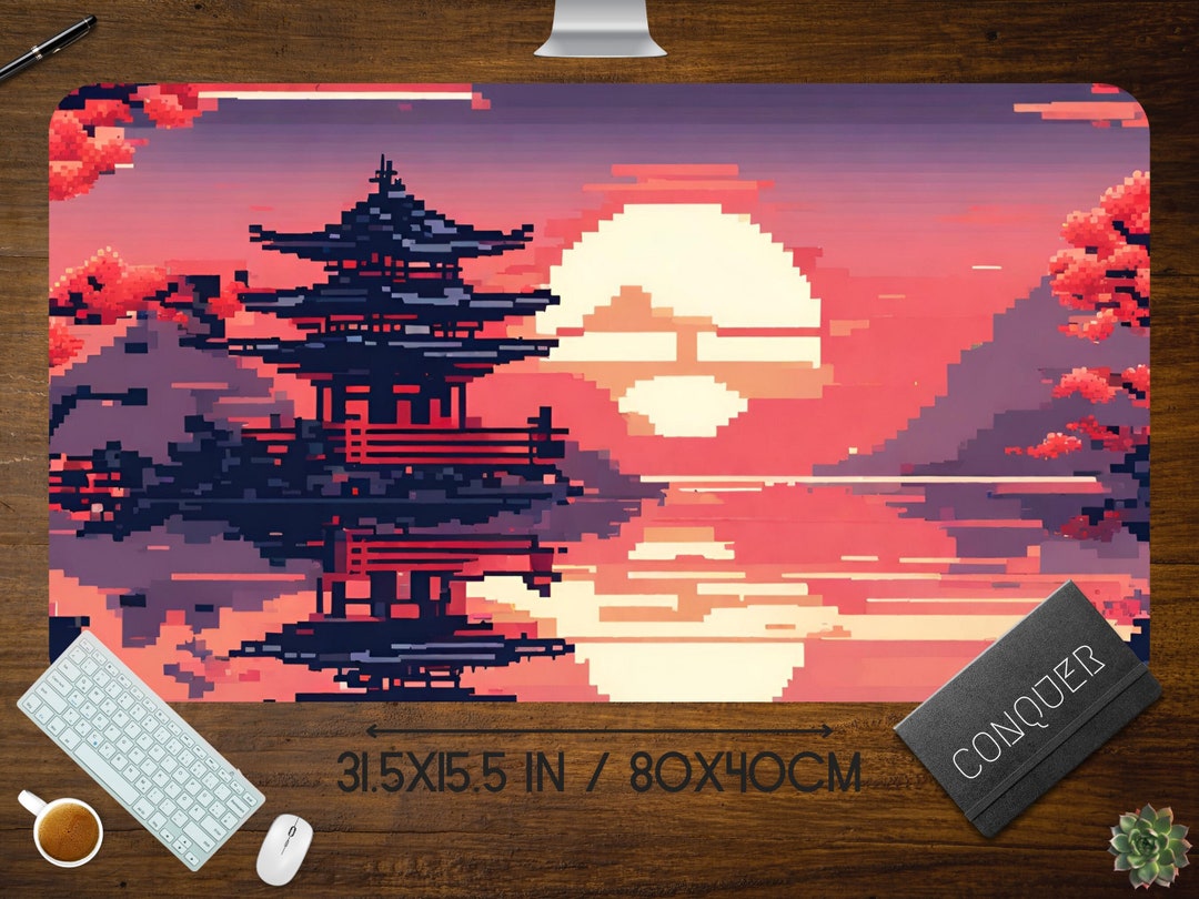 Japanese Temple Pixel Art Mouse Pad, Anime Pixel Art Lo-fi Aesthetic ...