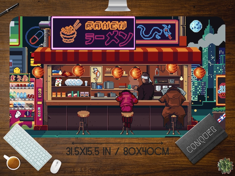 Japanese Ramen Food Stall Pixel Art Mouse Pad, Anime Pixel Art Lo-fi ...