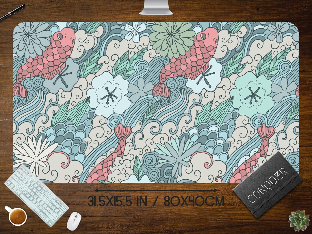 Japanese Cloud Koi Fish Desk Mat, XL Large Gaming Mouse Pad, Minimalist ...