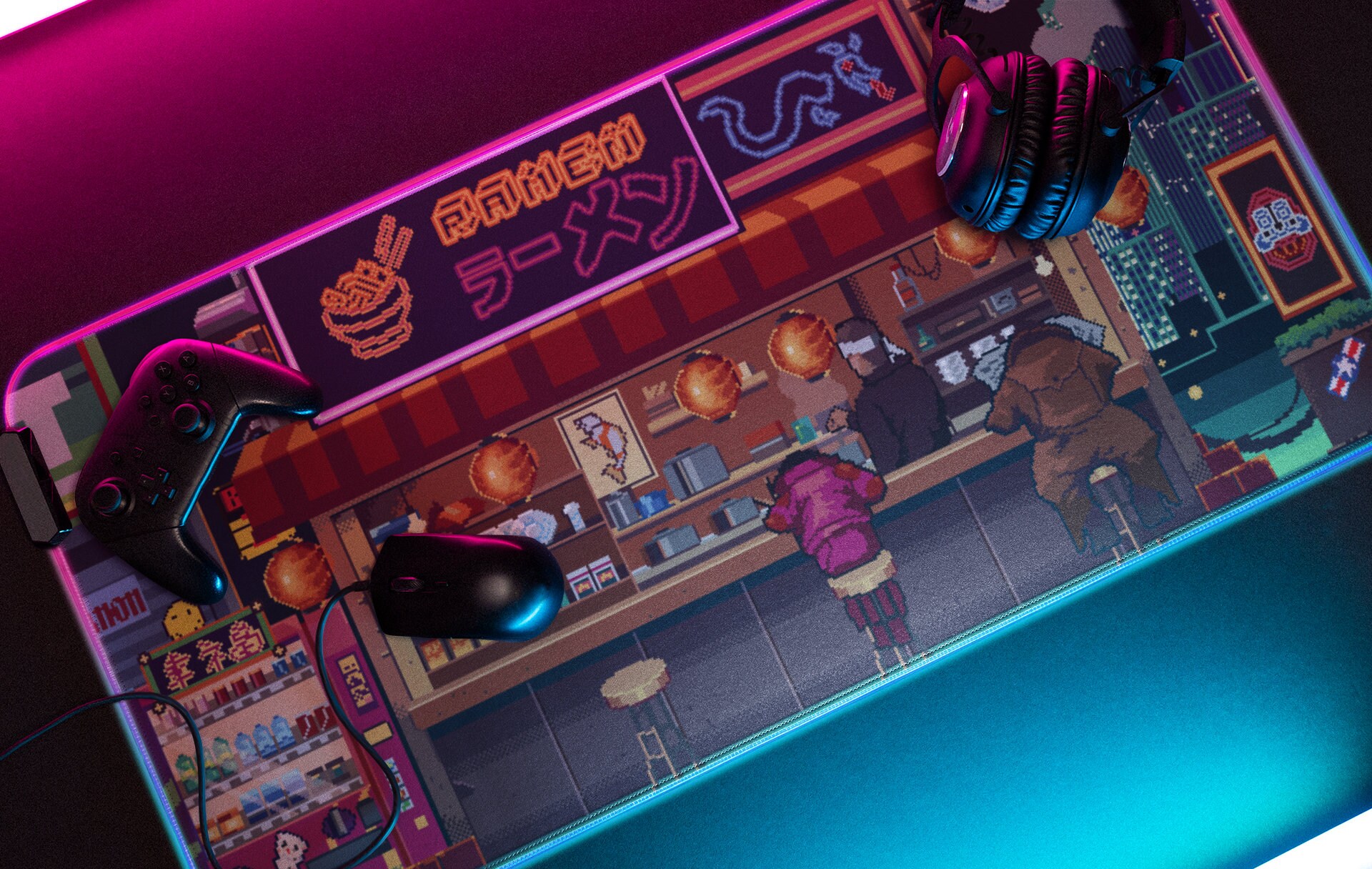 Japanese Ramen Food Stall Pixel Art Mouse Pad, Anime Pixel Art Lo-fi ...