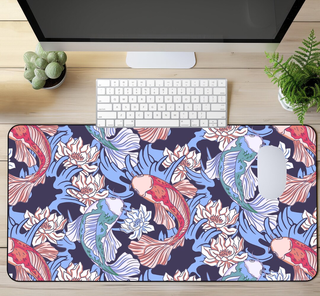 Japanese Koi Fish Desk Mat, XL Large Gaming Mouse Pad, Minimalist Japan ...
