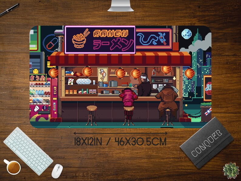 Japanese Ramen Food Stall Pixel Art Mouse Pad, Anime Pixel Art Lo-fi ...