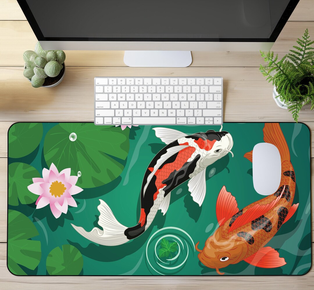 Japanese Koi Fish Desk Mat, XL Large Gaming Mouse Pad, Minimalist Japan ...