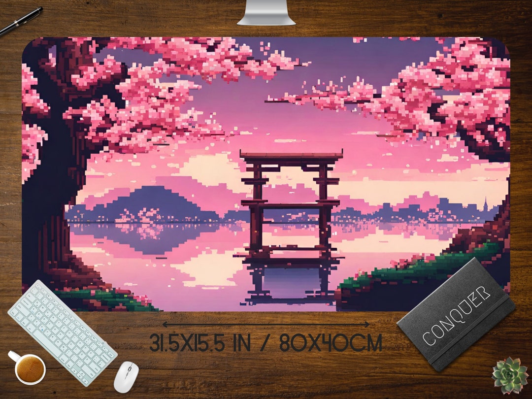 Buy Pink Sakura Japanese Pixel Art Mouse Pad, Anime Pixel Art Lo-fi ...