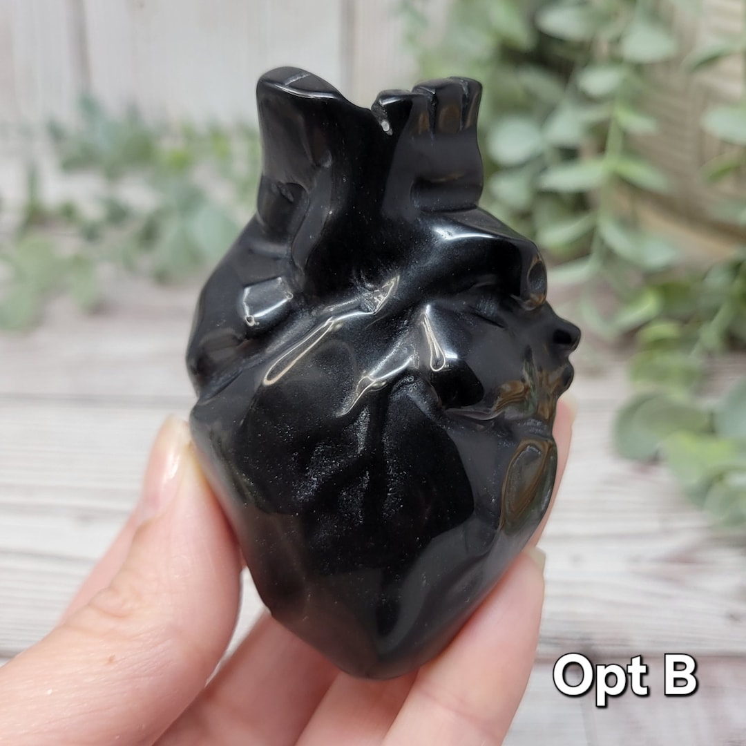 Obsidian Anatomical Heart, Obsidian Crystal Heart, Obsidian Heart ...