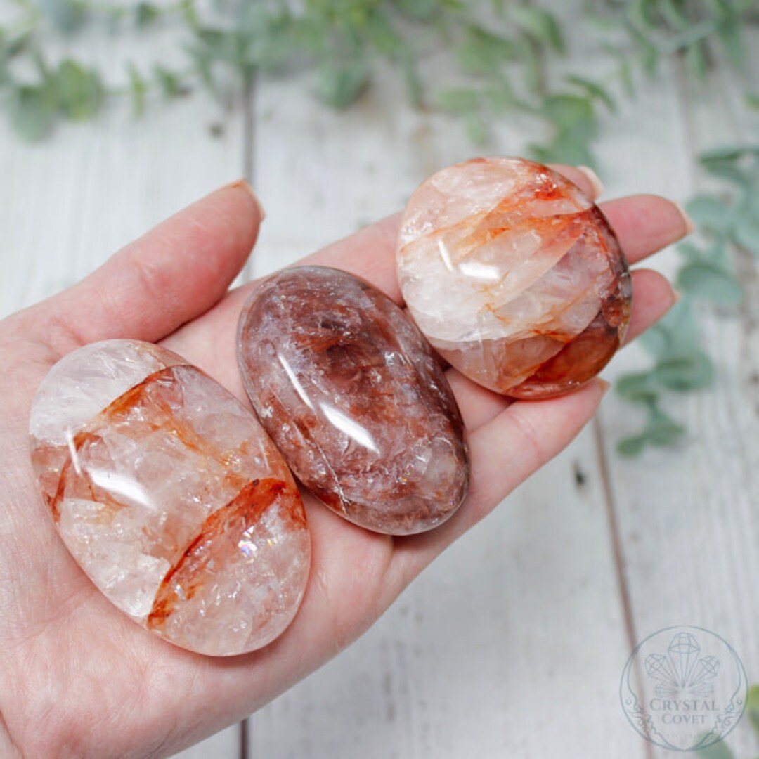Red Hematoid Quartz Palm Stones | Fire Quartz Palm Stone | Rainbow ...