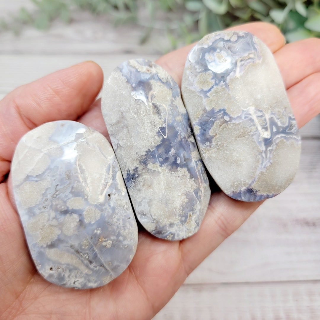 Blue Flower Agate Palm Stone, Worry Stone, Sakura Agate, Sakura Flower ...